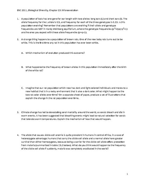 23 Microevolution Worksheet In Class Bsc 2011 Biological Diversity Chapter 23