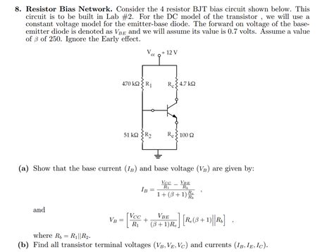 Solved Resistor Bias Network Consider The Resistor BJT Chegg Com