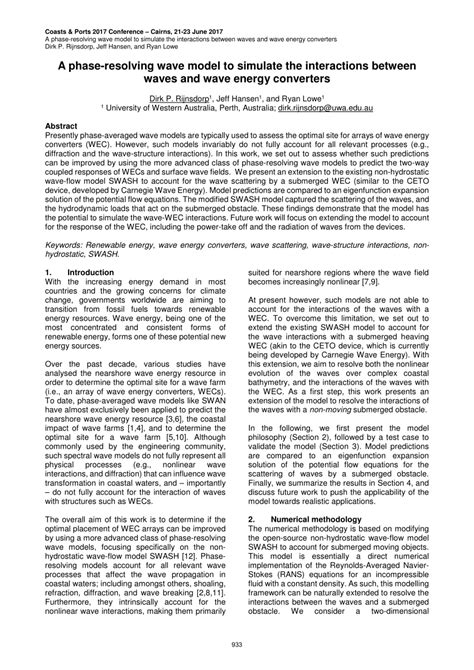 Pdf A Phase Resolving Wave Model To Simulate The Interactions Between Waves And Wave Energy