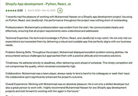 Muhammad Hassan On Linkedin Upworksuccess Shopify Fivestarreview