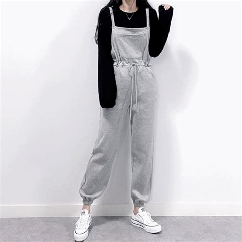 꾸안꾸룩 캐주얼 조거 멜빵 점프수트 팬츠 에이블리