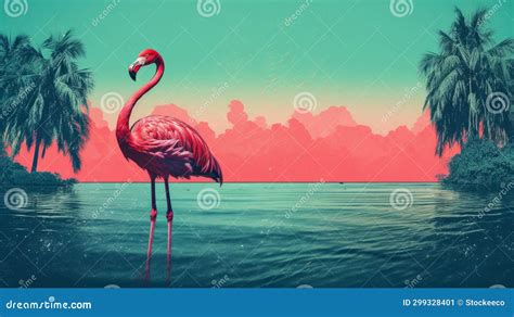 Retro Pop Art Flamingo A Vibrant Synthetist Masterpiece Stock
