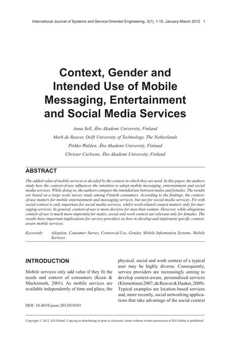 PDF Context Gender And Intended Use Of Mobile Messaging Entertainment And Social Media Services