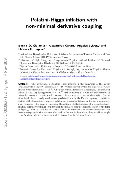 Pdf Palatini Higgs Inflation With Nonminimal Derivative Coupling