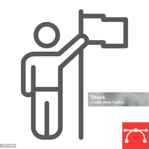 리더십 라인 아이콘 성공 및 목표 플래그 벡터 아이콘 벡터 그래픽 편집 가능한 스트로크 윤곽선 기호 Eps 10을 가진 남자 개념에 대한 스톡 벡터 아트 및 기타 이미지