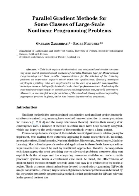 Pdf Parallel Gradient Methods For Some Classes Of Large Scale Nonlinear Programming Problems