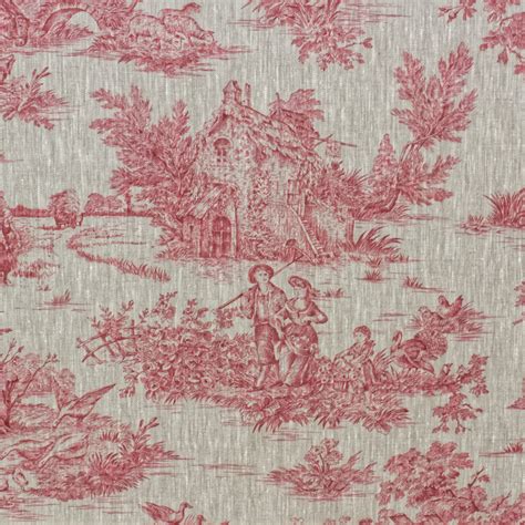 French Toile De Jouy Linen Fabric Lionheart Wallpaper