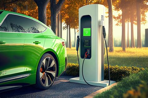 제너레이티브 Ai 기술로 만든 그린 에너지 컨셉의 전기차용 Ev 충전소 프리미엄 사진