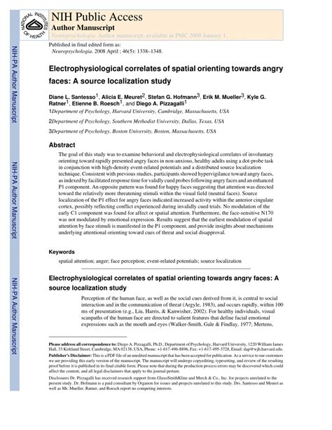 Pdf Electrophysiological Correlates Of Spatial Orienting Towards Angry Faces A Source