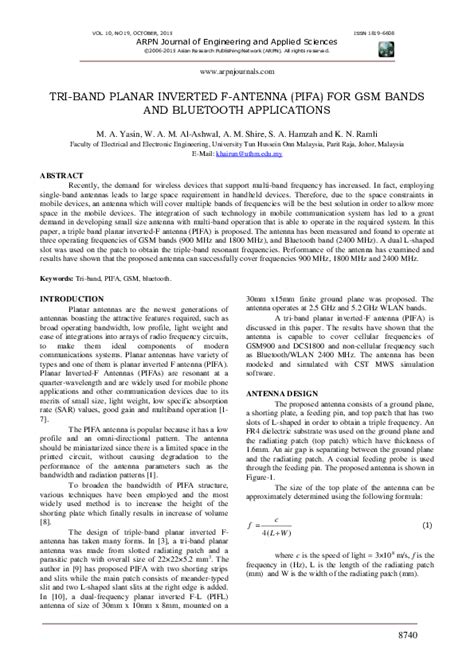 Pdf Tri Band Planar Inverted F Antenna Pifa For Gsm Bands And Bluetooth Applications