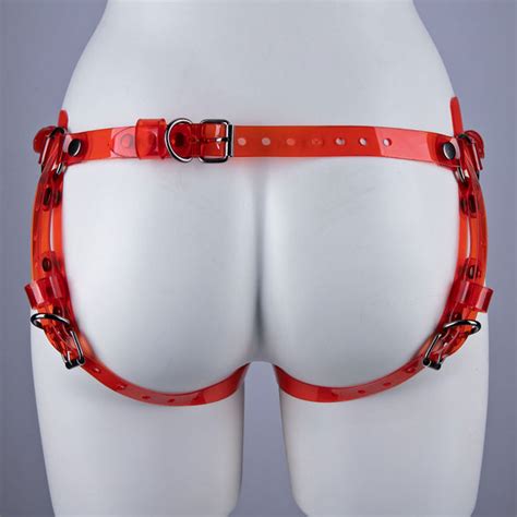 Vinyl Strap On Harness With Removable Panel Double Dildo Harness