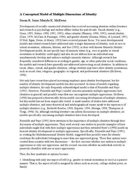 A Conceptual Model Of Multiple Dimensions Of Identity Pdf Identity