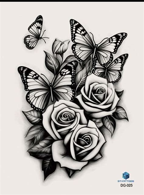 Stunning Roses And Butterflies Tattoo Design Rose And Butterfly