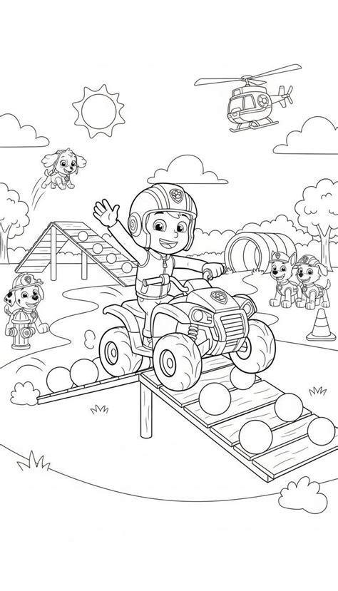 Paw Patrol Kleurplaat Ryder Skye And Pups In De Werkplaats Met Voertuig