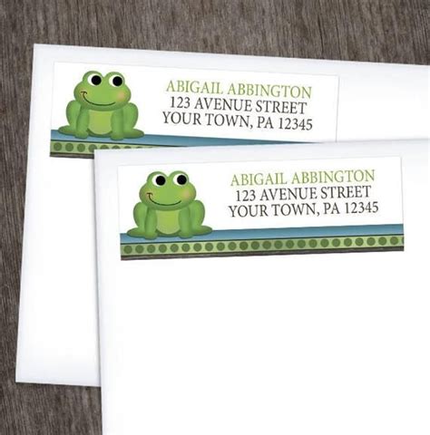 Cute Frog Address Labels Rustic Wood Green Froggy With Blue Brown Printed Return Address Labels