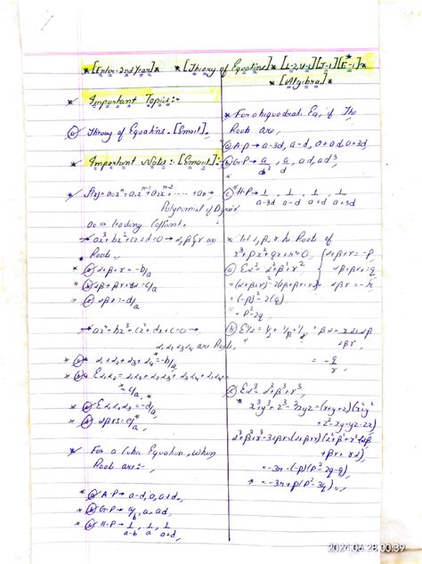 Theory Of Equations Complete Notes With Examples And Imp Formulas