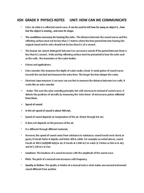Grade 9 Physics Notes Unit How Can We Communicate Pdf Refraction