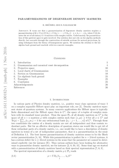Pdf Parametrizations Of Degenerate Density Matrices
