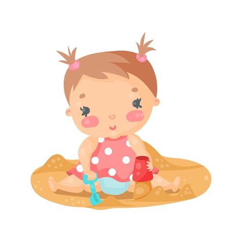 Милый мультфильм девочка играет с песком красочный персонаж векторные иллюстрации изолированные