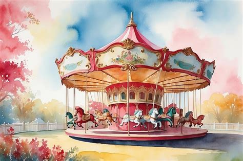 Premium Photo Vintage Carousel Dreams Watercolor Texture In Candy Apple Red Goldenrod Yellow