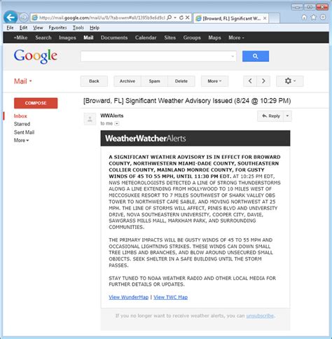 Easy To Read Weather Alerts By Email Or Text Message Weather Watcher Alerts
