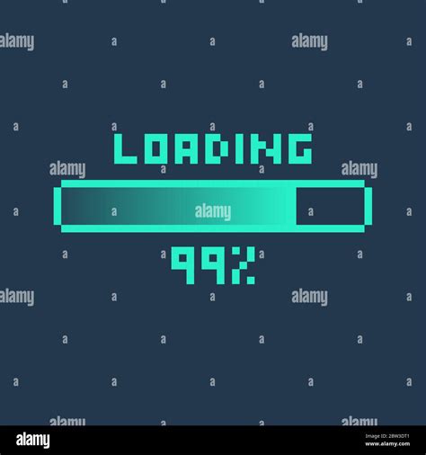 Pixel Art 8 Bit Cyber Futuristic Loading Bar 99 Percent Isolated