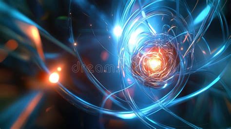 Abstract Representation Of Atomic Structure With Glowing Particles And Energy Flows In A Dark