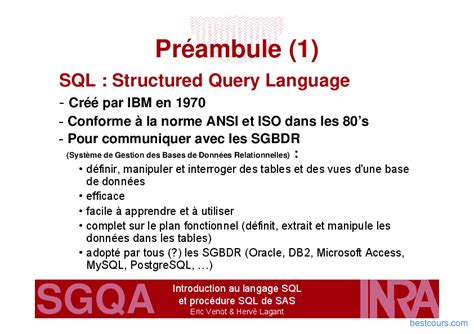 Pdf Introduction Au Langage Sql Et Procédure Sql Cours Et Formation