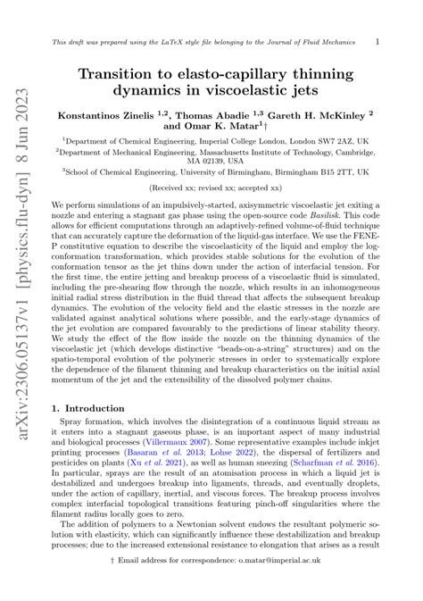 Pdf Transition To Elasto Capillary Thinning Dynamics In Viscoelastic Jets