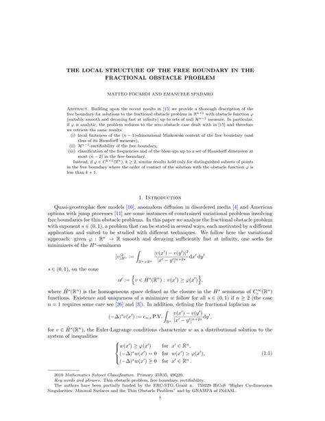 Pdf The Local Structure Of The Free Boundary In The Fractional Obstacle Problem
