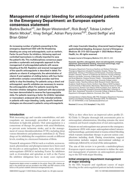 Management Of Major Bleeding For Anticoagulated6 Pdf Bleeding Coagulation