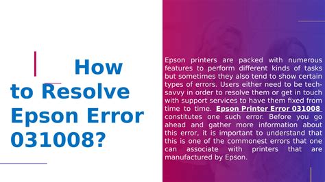 Resolve Epson Printer Error 031008 1 866 231 0111 Toll Free
