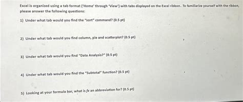 Solved Excel Is Organized Using A Tab Format Home Through