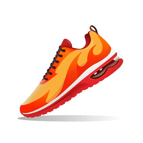 Running Shoes Illustration With Fire Shape Yellow And Red Isolated On