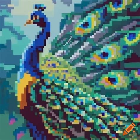 A Peacock Pixel Art By Greg Rutkowski