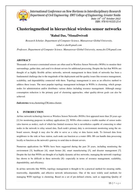 Pdf Clusteringmethod In Hierarchical Wireless Sensor Networks