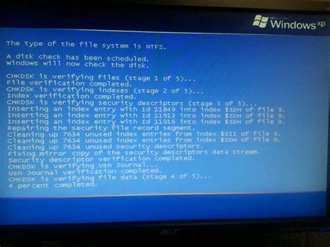 Windows XP Check Disk Screen