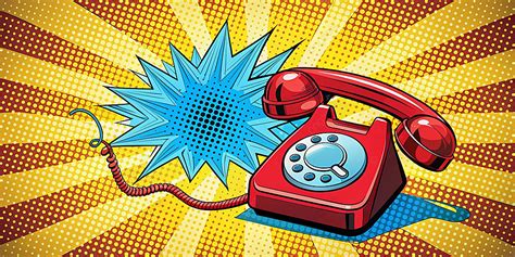 Retro Red Rotary Phone Pop Art Comic Book Style Illustration Background