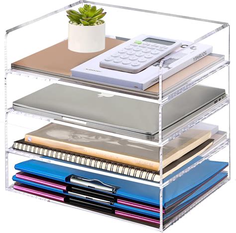 Milegi Acrylic Paper Tray Stackable Letter Tray Clear Paper Tray Acrylic Desk