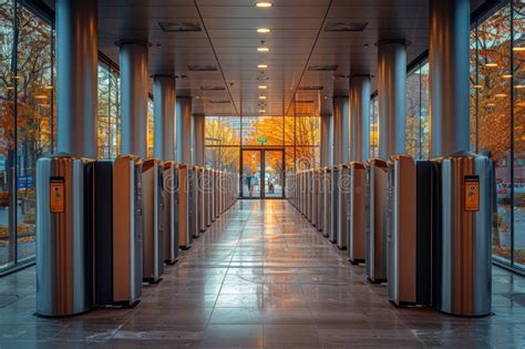 Metal Turnstile For Automated Access Control At Building Checkpoint