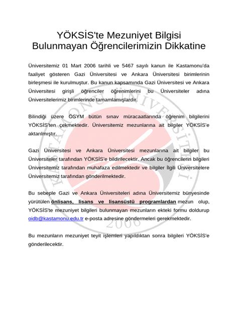 Yoksis Mezuniyet Bilgileri Pdf