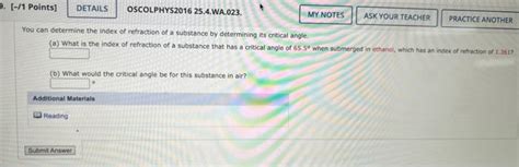 Solved You Can Determine The Index Of Refraction Of A Chegg Com