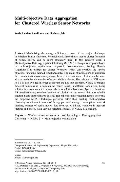 Pdf Multi Objective Data Aggregation For Clustered Wireless Sensor