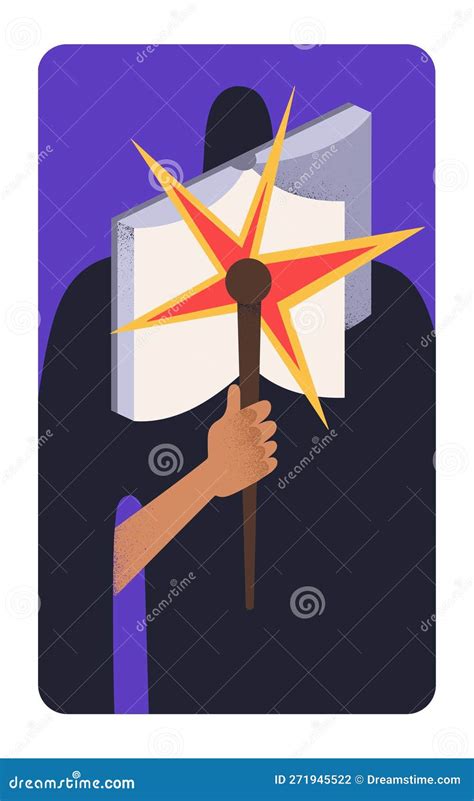 Magician With Magic Book And Wand Magic Card Wizard And Secret