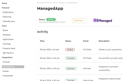 Activate Managed App Integration Snug Help