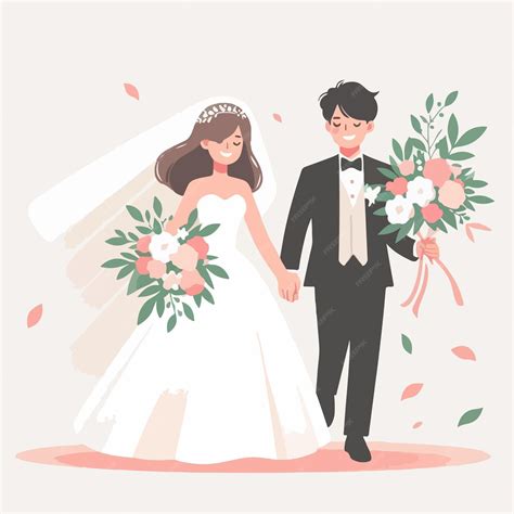 Vector Image Of Bride And Groom Carrying Flowers Premium Ai Generated