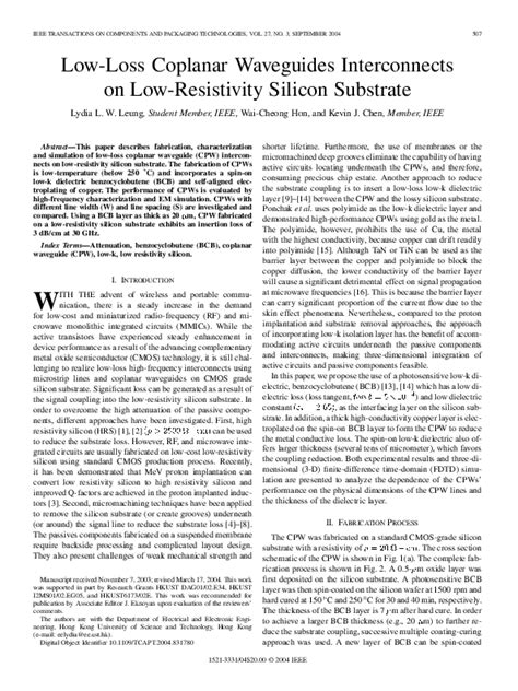 Pdf Low Loss Coplanar Waveguides Interconnects On Low Resistivity Silicon Substrate