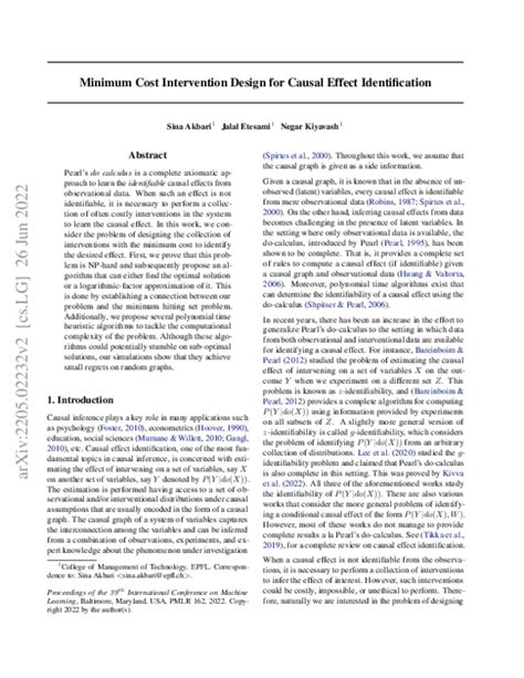 Pdf Minimum Cost Intervention Design For Causal Effect Identification