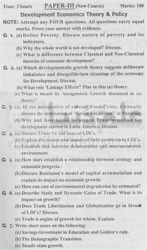 Ma Economics Part Ii Development Economics Theory And Policy Paper Iii Pu 2008