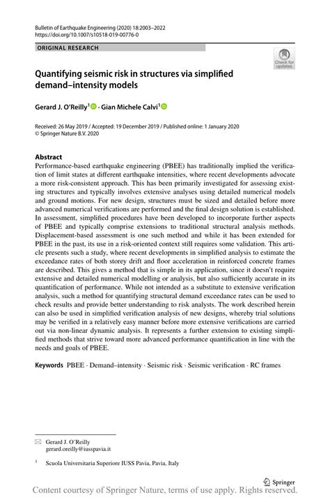 Quantifying Seismic Risk In Structures Via Simplified Demandintensity
